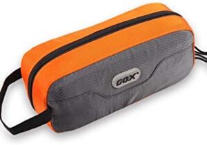 gox small travel toiletry bag, dopp kit case for men, multifunction organizer pouch (grey/orange)