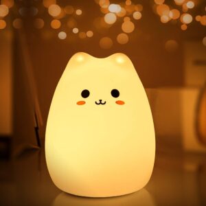 mokoqi cat tap night light,toys for 2-14 years old boys girls, cute cat lamp silicone baby nightlight for bedroom,tap control glow up color changing kawaii animal lamp