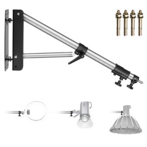 neewer wall mounting triangle boom arm for photography strobe light, monolight, softbox, umbrella, reflector and ring light, support 180 degree rotation, max length 4 feet/125cm (silver)