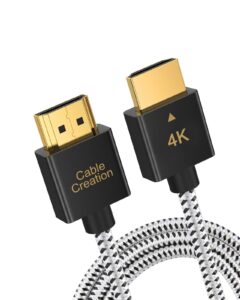 cablecreation ultra thin 3ft 4k hdmi cable male to male, highly-speed slim low profile cable for 3d, 4k@60hz, arc - nylon braided