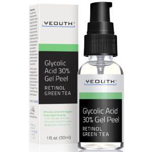 yeouth glycolic acid peel for face, at home exfoliator aha 30% glycolic acid face peel with retinol, designed to refresh & smooth the appearance of skin 1oz