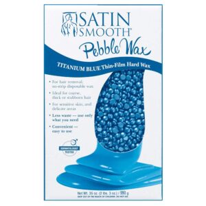 satin smooth titanium blue hard wax with azulene oil & vitamin e, thin film pebble wax for coarse hair, brazilian bikini waxing, ideal for sensitive skin, hair removal wax, 35oz