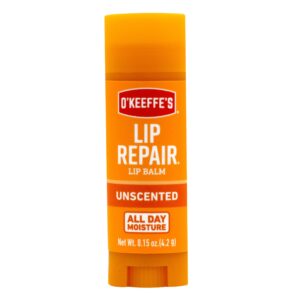 o'keeffe's unscented lip repair lip balm for dry, cracked lips, stick, (pack of 1)