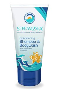 stream 2 sea 3 in 1 hair shampoo bodywash and conditioner for outdoor activities, 6 fl oz reef safe, all natural and organic camping shampoo and liquid soap, paraben free all in one skin, hair care