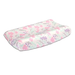 floral changing pad cover in pink, mint, purple and grey by the peanut shell