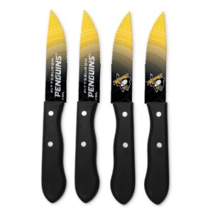 sports vault nhl pittsburgh penguins steak knive set team color, 9.75"