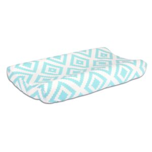 the peanutshell tile print cotton changing pad cover in teal