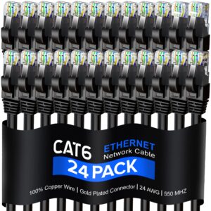 maximm cat 6 ethernet cable 20 ft, 100% pure copper, cat6 cable (20 pack) lan cable, internet cable, patch cable and network cable - utp (black) 20 feet