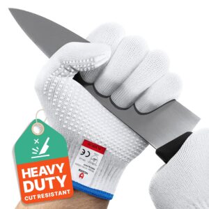 nocry heavy duty cut resistant work gloves — durable cut resistant gloves with grip dots, level 5 cutting gloves for chefs, perfect wood carving gloves, anti cut gloves for glass handling, chef gloves