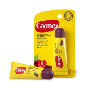 carmex classic lip balm cherry spf 15, 0.35 ounce pack of 3 (tube in blister pack), presentation may vary