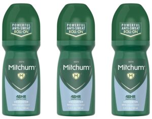 mitchum roll-on antiperspirant and deodorant for men, unscented, 3.4 fluid ounce?(pack of 3)