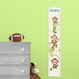 personalized growth chart for kids boys and girls - customized measuring height ruler with name, wall décor for nursery room, gift for grandson and granddaughter (monkey design)