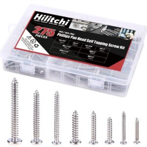 hilitchi 275-piece stainless steel phillips round pan head self tapping screw assortment kit (round pan head)