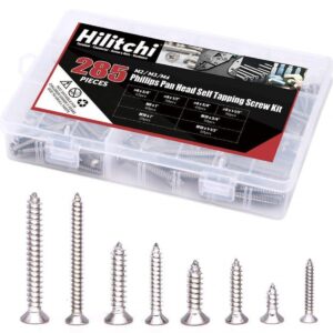 hilitchi 285-piece stainless steel phillips flat head self tapping screw assortment kit (flat head)