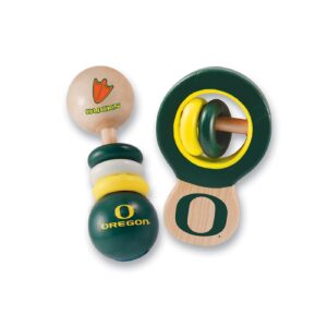 babyfanatic wood rattle 2 pack - ncaa oregon ducks - officially licensed baby toy set