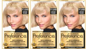 l’oréal paris superior preference luminous fade-defying permanent hair color, hair dye for up to 9 weeks of radiance, lightest natural blonde 9.5nb, 1 hair dye kit (pack of 3)