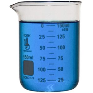 150ml beaker, low form griffin, borosilicate 3.3 glass, double scale, graduated, karter scientific (single)