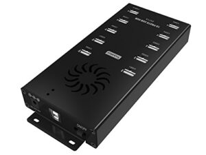 usb hub, sipolar 10-port powered usb data hub with led indication multiple usb port hub splitter with 12v 10a power adapter, cooling fan and mounting brackets