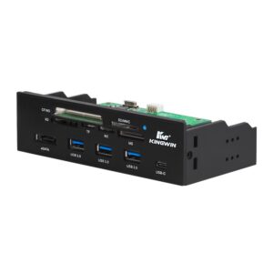 kingwin powered usb hub 3.0 w/ 1 usb-c port, sd card reader & micro sd card reader - sata power port w/lightning speed data transfer up to 5gbps - 5.25" computer case front bay, black (kw525-3u3cr)