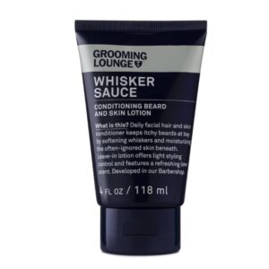 grooming lounge whisker sauce beard conditioner - conditioning beard and skin lotion - eliminates itching and flaking - enables easy combing and styling - no parabens - cruelty free - 4 oz