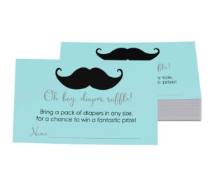 paper clever party mustache diaper raffle tickets (25 pack) boys baby shower games – invitation insert card set - size 2x3.5