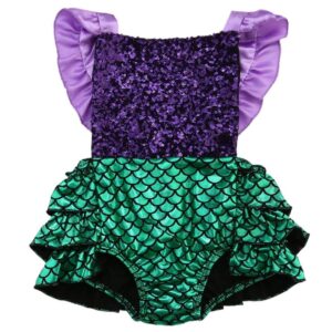 one opening baby girl sequins mermaid bodysuit romper jumpsuit outfit sunsuit clothes (18-24 months, purple&green)