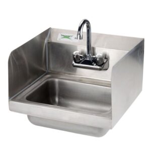 wall mounted hand sink with gooseneck faucet and sidesplash, 17" x 15"stainless steel