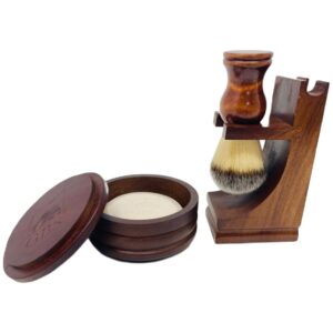 g.b.s men's classic wooden shaving set shaving brush with wooden stand and 3.5 inches diameter shaving soap bowl