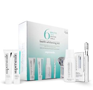 supersmile teeth whitening set - 6 minutes to a whiter smile - toothpaste, accelerator, toothbrush, activating rods, and pre-rinse - up to 6 shades whiter teeth - no sensitivity (original mint)