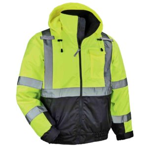 ergodyne unisex adult high visibility ,reflective insulation, 3, ergodyne glowear 8377 type r class 3 lime quilted bomber jacket 3xl, lime, 3x-large us