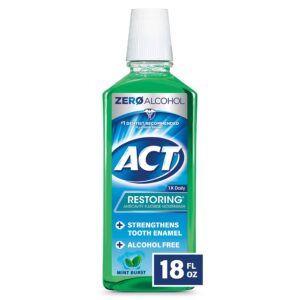 act restoring zero alcohol fluoride mouthwash 18 fl. oz. strengthens tooth enamel, mint burst