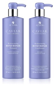 alterna haircare caviar anti-aging restructuring bond repair shampoo and conditioner bundle, 16.5 oz | for brittle, damaged hair | repairs, strengthens and protects damaged hair | sulfate free