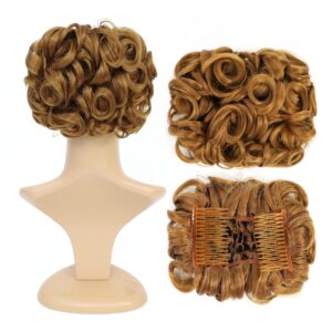 swacc short messy curly dish hair bun extension easy stretch hair combs clip in ponytail extension scrunchie chignon tray ponytail hairpieces (strawberry blonde-27#)