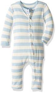 kickee pants print coverall with snaps (0-3 months, pond stripe)