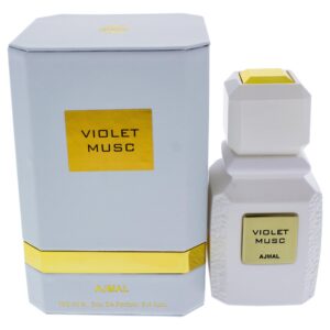 ajmal violet musc, eau de parfum spray, unisex, floral, 3.4 oz