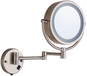 cavoli bathroom extension mirror 9 inches with led lighted 7x magnification beauty, 3 colors lights modes,13" extension arm magnifying vanity mirror electric plug powered, brushed nickel