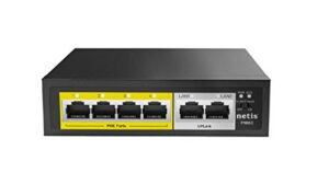 netis pe6105 5-port 10/100mbps speed fast ethernet poe+ switch | 4 port poe 65w power and 1 port uplink with ieee 802.3at/af compliant powered devices