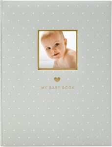 little blossoms baby keepsake book, baby photo album, baby memory book, gender-neutral gray polka dot