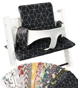 ukje cushion compatible with stokke tripp trapp - soft seat for infants, babies & toddlers, high chair accessories, cotton fabric insert, easy to install, handmade in europe (black geometric)