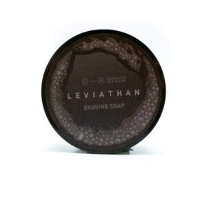 barrister and mann shaving soap | luxury dense, rich & creamy lather tallow wet shave puck | leather accord blended with sandalwood, coffee, cedar, musk | men's grooming routine 4 oz (leviathan)