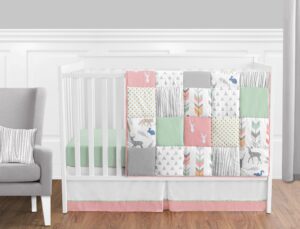 sweet jojo designs coral, mint and grey woodsy deer girls baby bedding 11 piece crib set