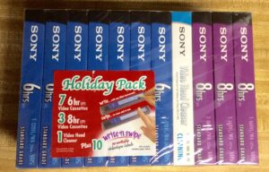 sony vhs holiday 10 pack + video head cleaner blank media cassette tapes