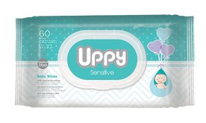 uppy sensitive baby wipes – ideal for diaper bag and traveling. made with purified water. pleasant shea butter scent. soft cloth. hypoallergenic. fresh and clean. disp pk 72 ct.