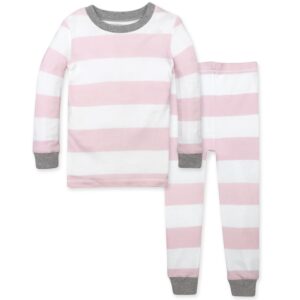 burt's bees baby baby girls pajamas, tee pant 2-piece pj set, 100% organic cotton and toddler pajama bottoms, blossom rugby stripe, 3t us