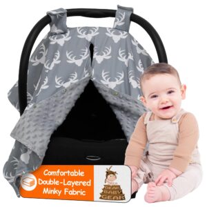 dear baby gear - baby car seat canopy - toddler carrier cover - infant car seat cover - carseat covers with snap opening - carseat canopies for boys & girls - 40x30 (antlers on gray, gray dot)