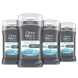 dove men + care deodorant stick for men clean comfort 4 count aluminum free 72-hour odor protection mens deodorant with 1/4 moisturizing cream 3 oz (pack of 4)