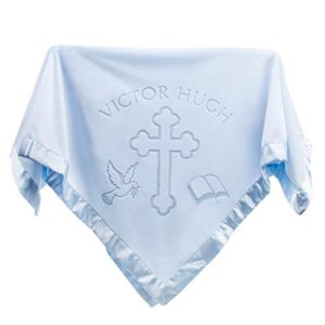 custom catch personalized baptism baby blanket gift - boy name for christening (blue, 1 text line)