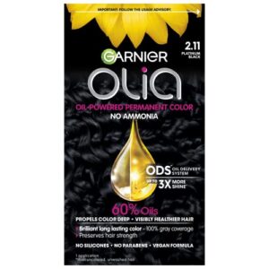 garnier hair color olia ammonia-free brilliant color oil-rich permanent hair dye, 2.11 platinum black, 1 count (packaging may vary)