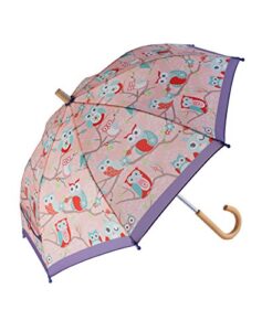 oaki double layer waterproof kids umbrellas with windproof, uv protection and c-shaped kid’s easy hold handle (perched owls)