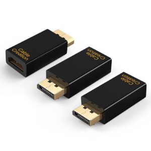 cablecreation displayport to hdmi adapter 3 pack, 1080p gold plated dp to hdmi adapter (male to female) 1.3v, uni-directional display port to hdmi adapter